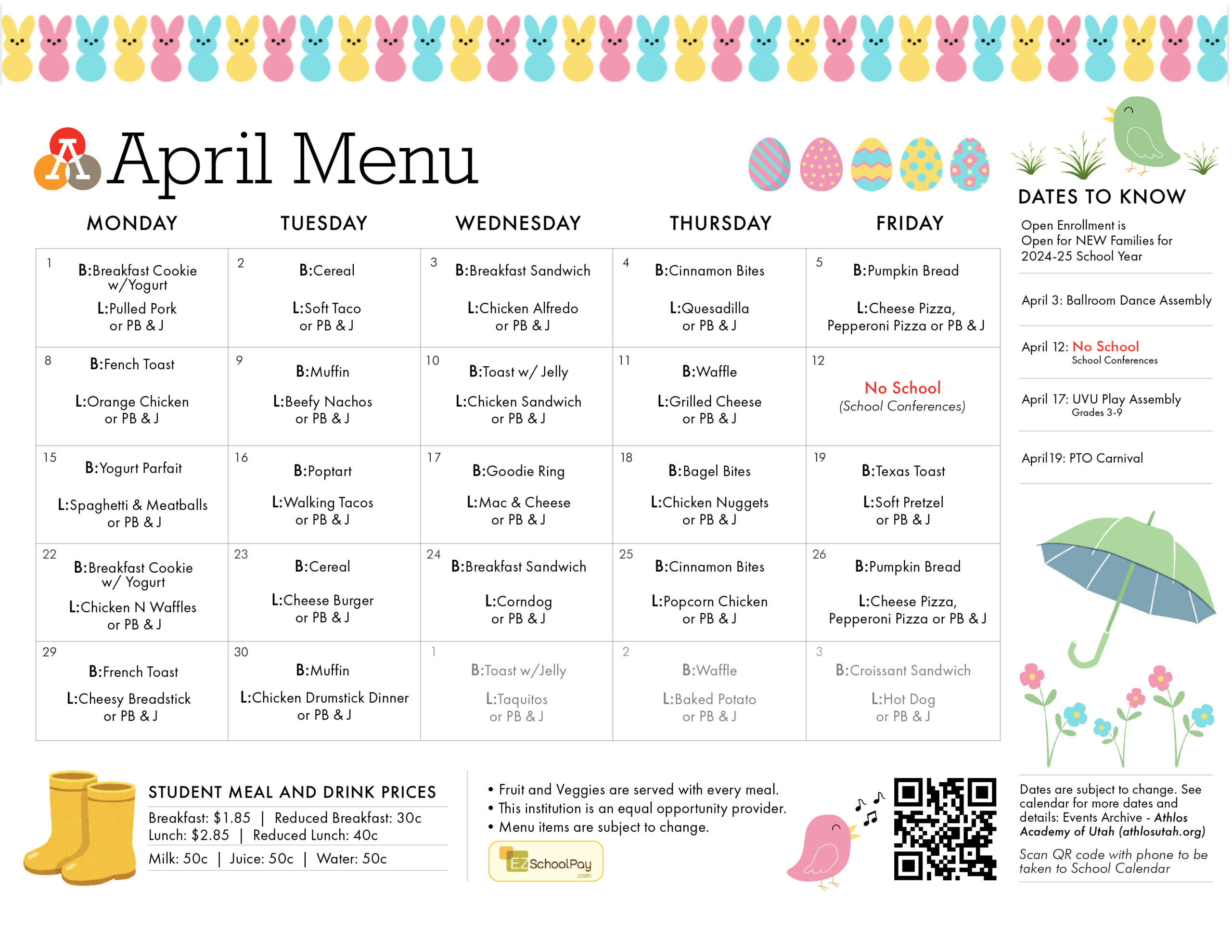 Menu & Nutrition - Athlos Academy of Utah